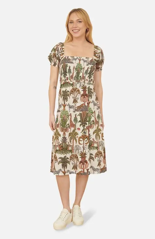 YUMI Cotton Safari Print Midi Dress - Multi