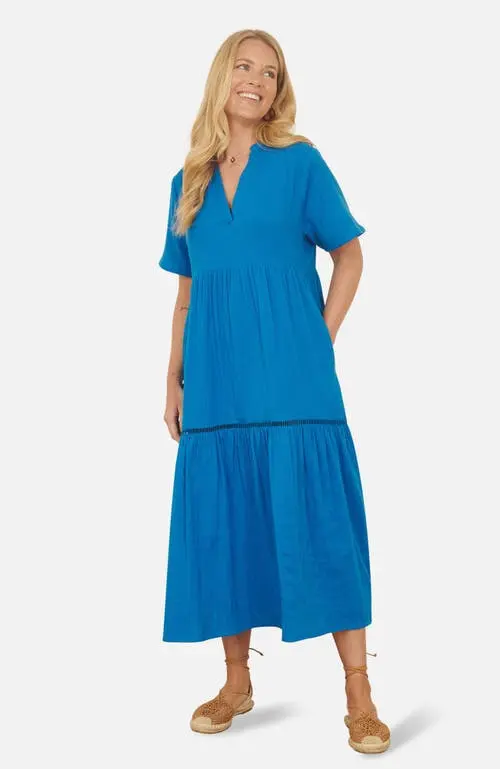 YUMI Cotton Kaftan Midi Dress - Blue