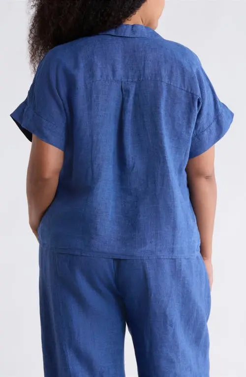 Eileen Fisher Notch Collar Organic Linen Button-up Shirt