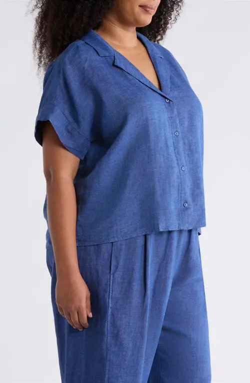 Eileen Fisher Notch Collar Organic Linen Button-up Shirt