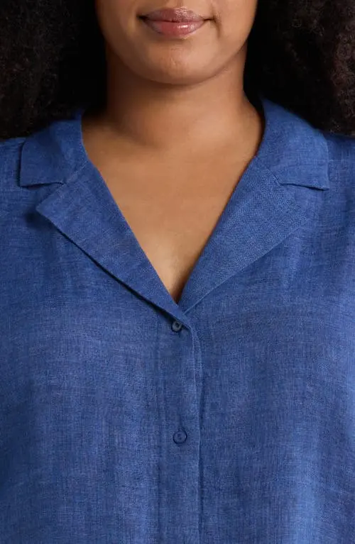 Eileen Fisher Notch Collar Organic Linen Button-up Shirt