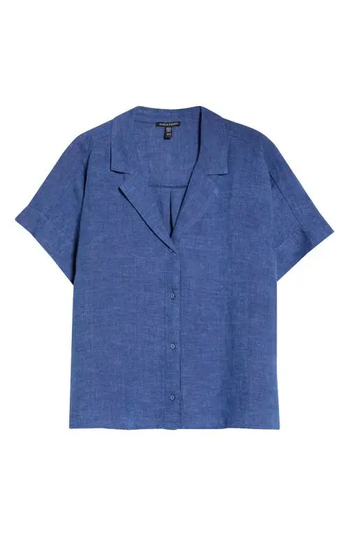 Eileen Fisher Notch Collar Organic Linen Button-up Shirt