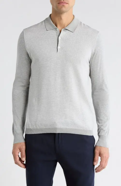 JACK VICTOR Francois Long Sleeve Cotton & Silk Polo Sweater - Light Grey