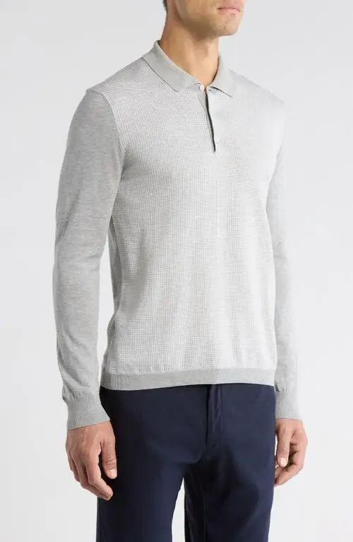 JACK VICTOR Francois Long Sleeve Cotton & Silk Polo Sweater - Light Grey
