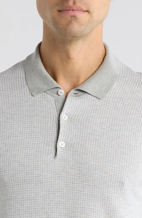 JACK VICTOR Francois Long Sleeve Cotton & Silk Polo Sweater - Light Grey