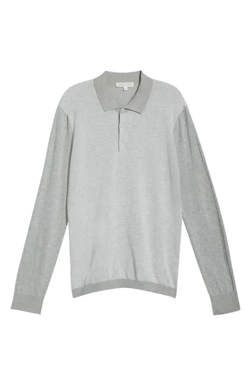 JACK VICTOR Francois Long Sleeve Cotton & Silk Polo Sweater - Light Grey