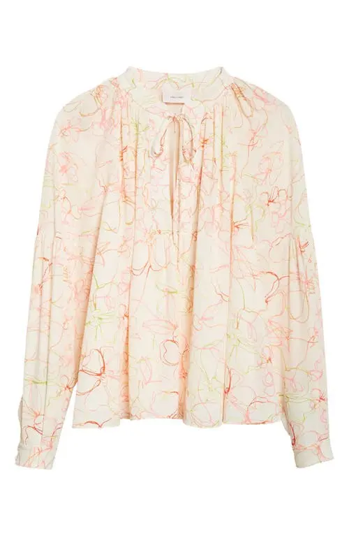 Cinq À Sept Malva Floral Split Neck Top - Cream Multi