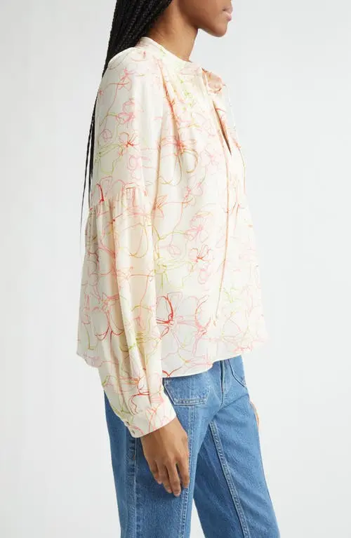 Cinq À Sept Malva Floral Tie Neck Blouse - Cream Multi