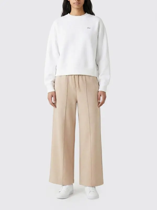 Lacoste Cotton Blend Wide Leg Pants - Beige