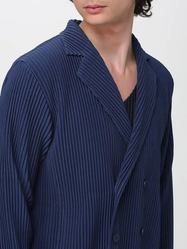 Issey Miyake Homme Plissé Double-breasted Pleated Blazer - Blue
