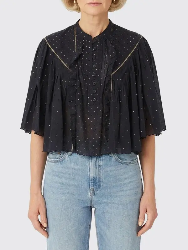 Isabel Marant Étoile Polka Dot Cotton Top With Pussybow Collar - Black