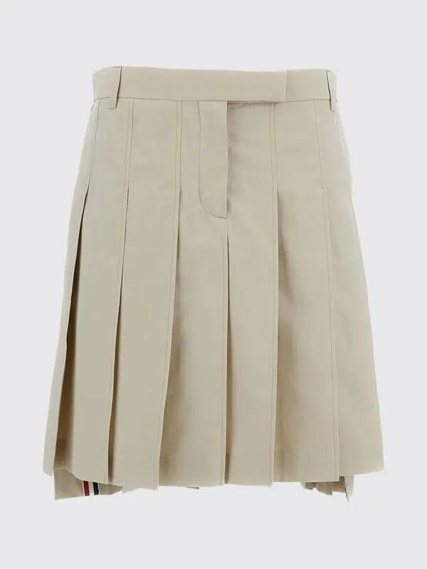 Thom Browne Pleated Skirt With Striped Trim - Beige