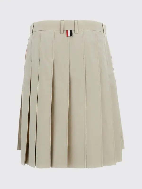 Thom Browne Pleated Skirt With Striped Trim - Beige