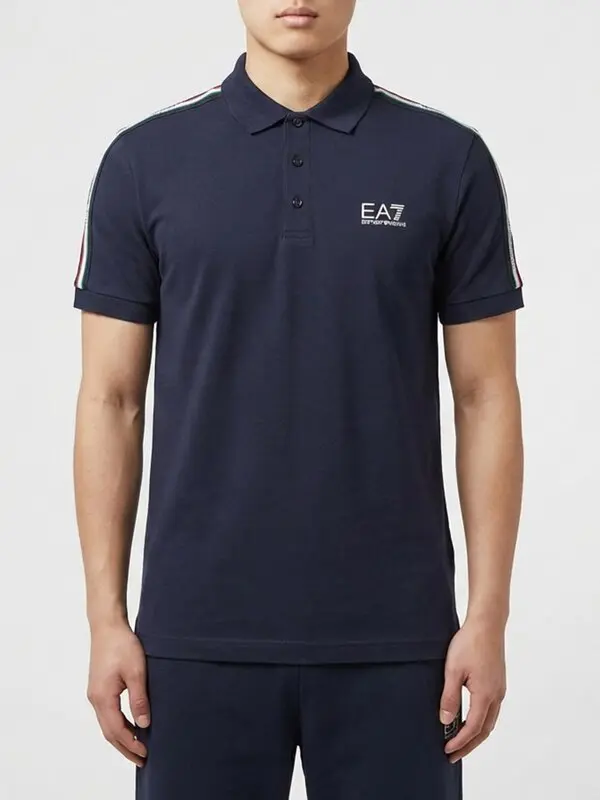 EA7 Cotton Polo Shirt With Italia Print - Blue