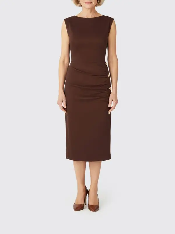 Pinko Ruched Button Detailed Midi Dress - Brown