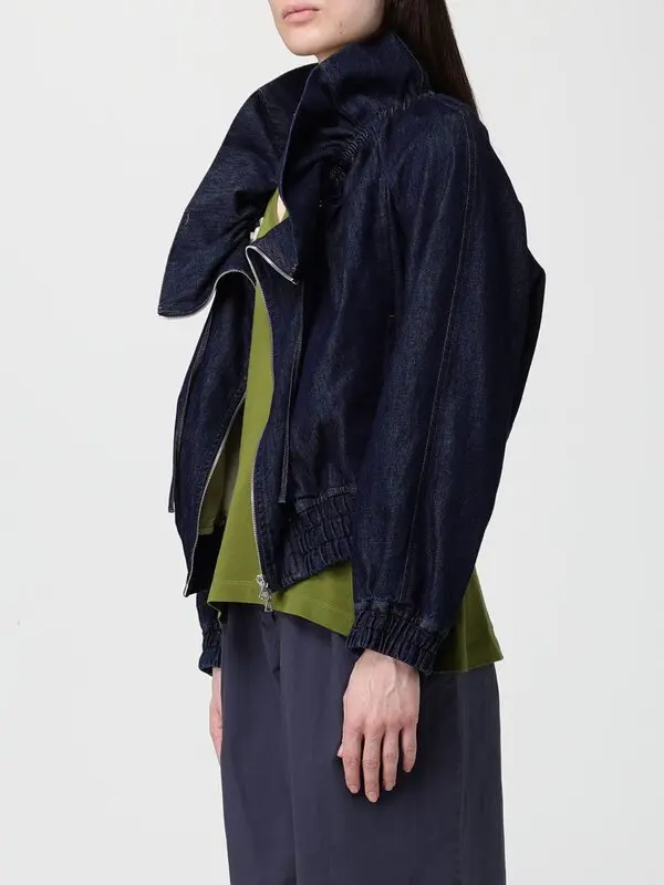 Dries Van Noten Denim Crop Bomber Jacket - Blue