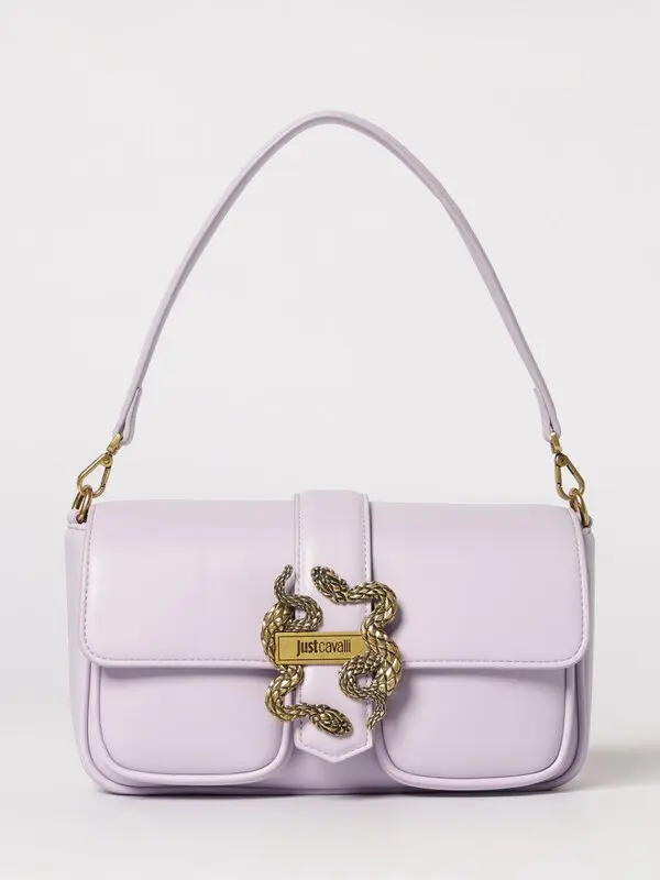 Just Cavalli Faux Leather Shoulder Bag With Snake Clasp - Lavander