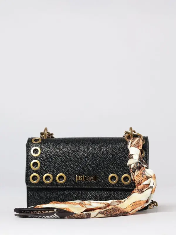 Just Cavalli Grained Synthetic Leather Bag With Scarf Detail - Black