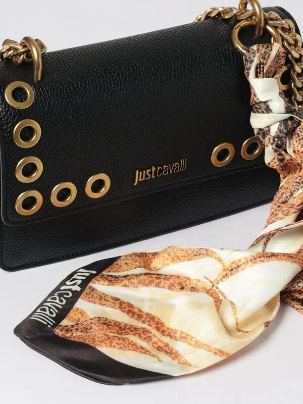 Just Cavalli Grained Synthetic Leather Bag With Scarf Detail - Black