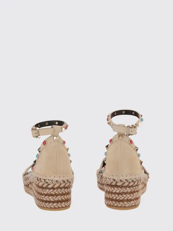 Valentino Garavani Studded Espadrille Wedge Sandals - Beige