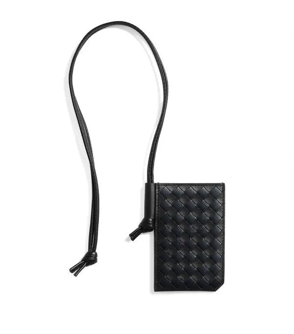 Bottega Veneta Leather Intrecciato Piccolo Badge Holder - Grey