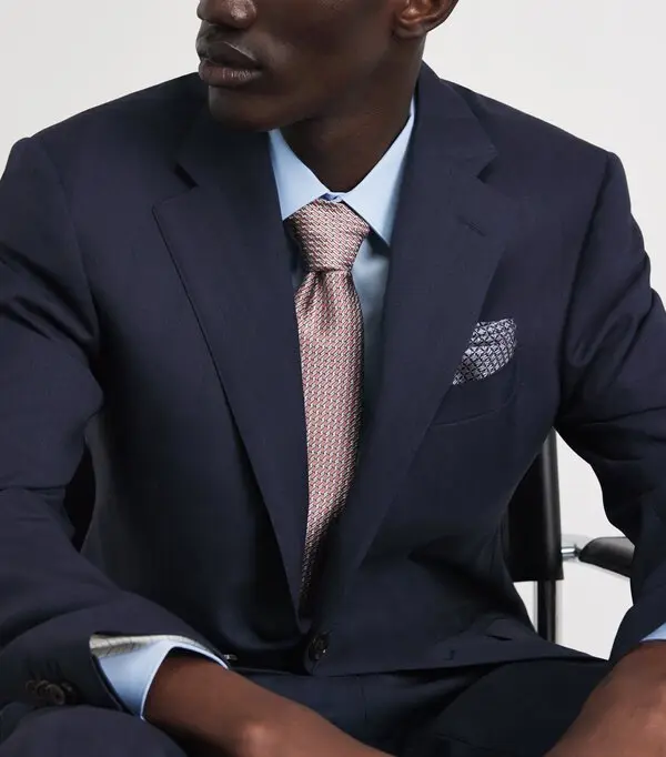Brioni Silk Printed Pocket Square - Grey