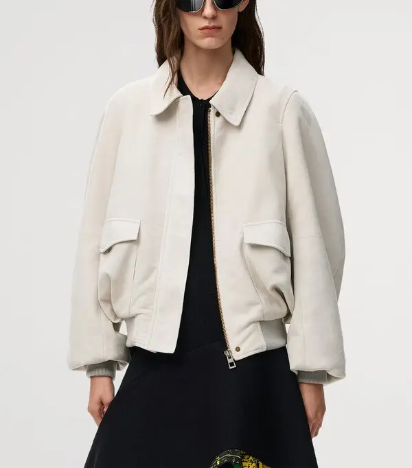 Loewe Leather-blend Bomber Jacket - Grey
