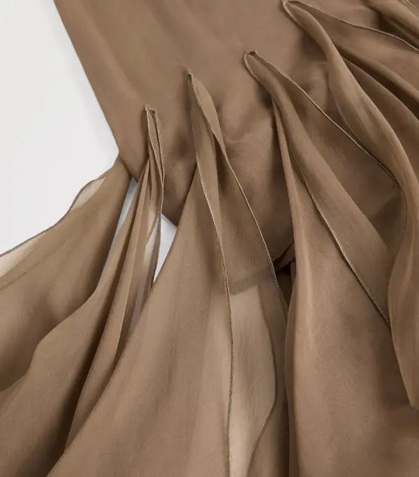 Valentino Garavani Silk Ruffle-embroidered Midi Skirt - Brown