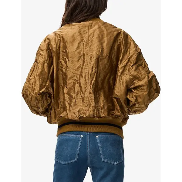 Loewe Woven Bomber Jacket With Crinkled Texture And Striped Trim - Toffee
