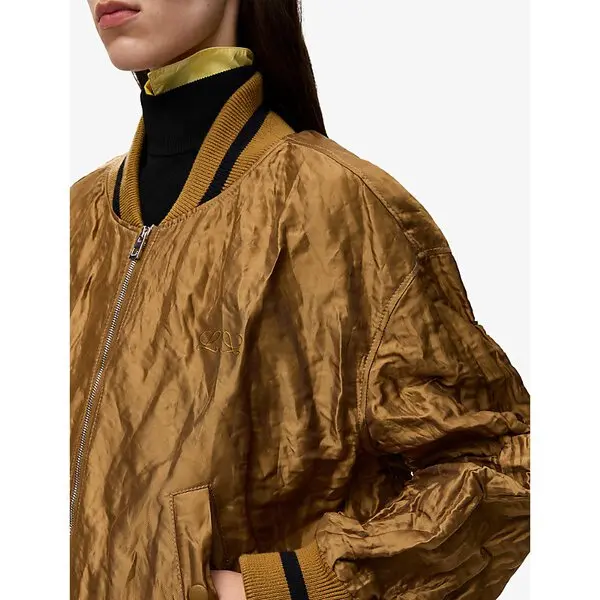 Loewe Woven Bomber Jacket With Crinkled Texture And Striped Trim - Toffee