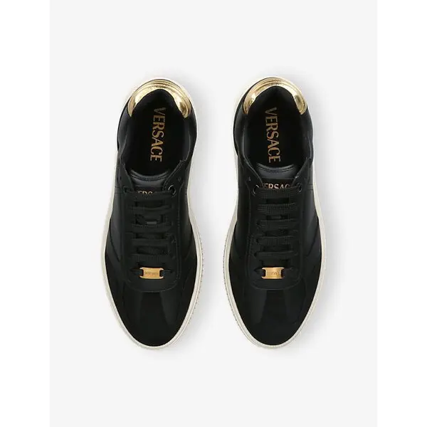 Versace Logo-plaque Leather Trainers - Black