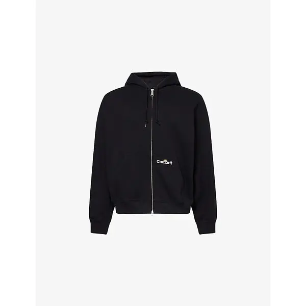 Carhartt Work In Progress Relaxed-fit Embroidered-logo Cotton Hoodie - Black