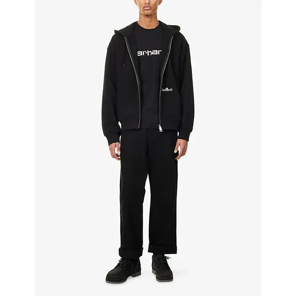 Carhartt Work In Progress Relaxed-fit Embroidered-logo Cotton Hoodie - Black