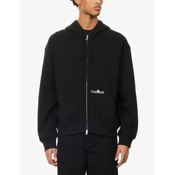 Carhartt Work In Progress Relaxed-fit Embroidered-logo Cotton Hoodie - Black
