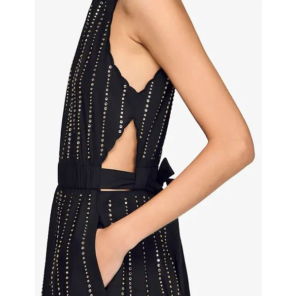 Sandro Rhinestone Cut-out Cotton Maxi Dress