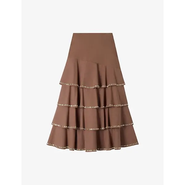 Sandro Ruffled Rhinestone-embellished Maxi Skirt