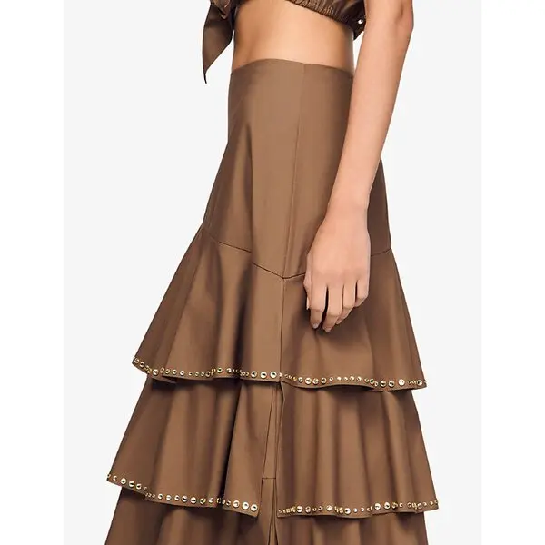 Sandro Ruffled Rhinestone-embellished Maxi Skirt