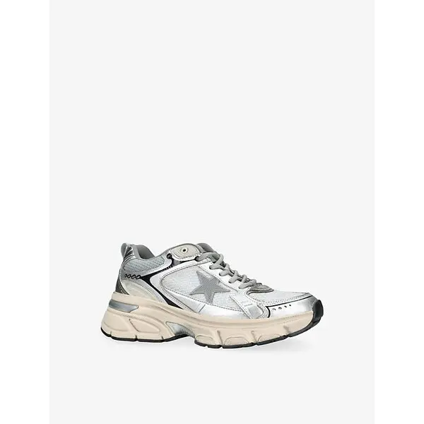 GOLDEN GOOSE Lightstar Leather And Mesh Trainers - Silver Com