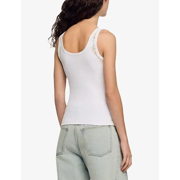 Sandro Sleeveless Cotton Top With Lace Straps - White