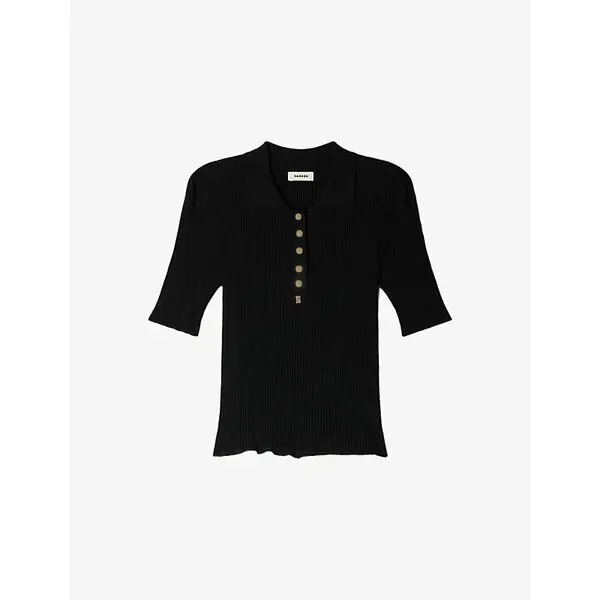Sandro Collared Short-sleeve Knitted Polo - Black