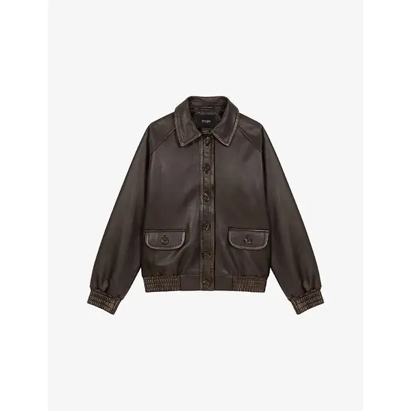 Maje Button-up Cropped Leather Jacket