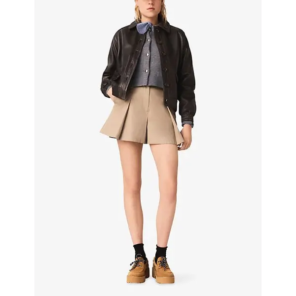 Maje Button-up Cropped Leather Jacket