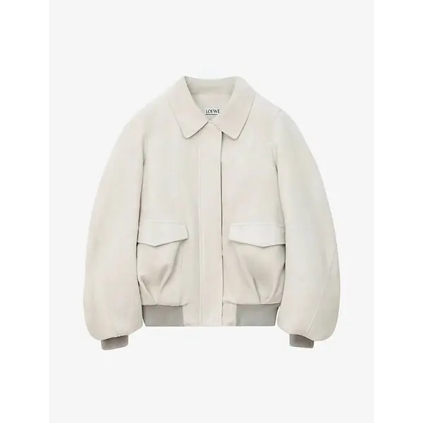 Loewe Flap-pocket Collared Suede Bomber Jacket - Light Grey