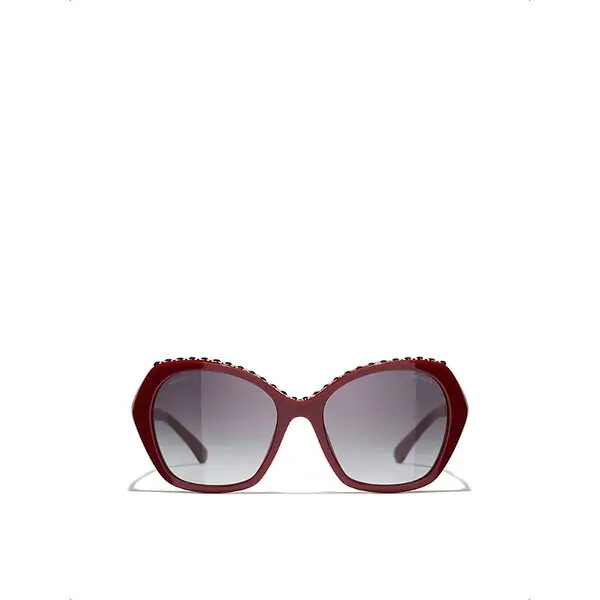 Chanel Butterfly-frame Acetate And Leather Sunglasses - Red