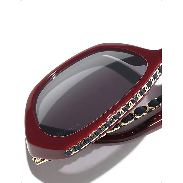 Chanel Butterfly-frame Acetate And Leather Sunglasses - Red
