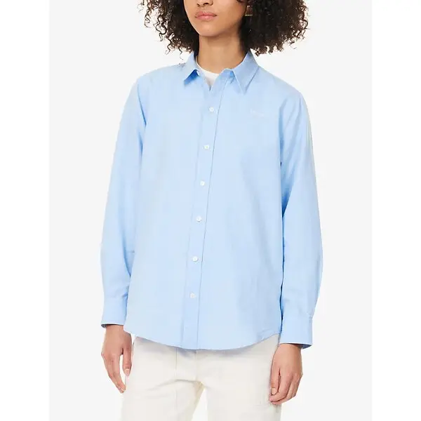 MOTHER Logo-embroidered Cotton Shirt - Light Blue