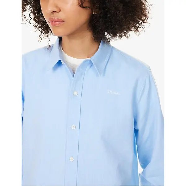 MOTHER Logo-embroidered Cotton Shirt - Light Blue