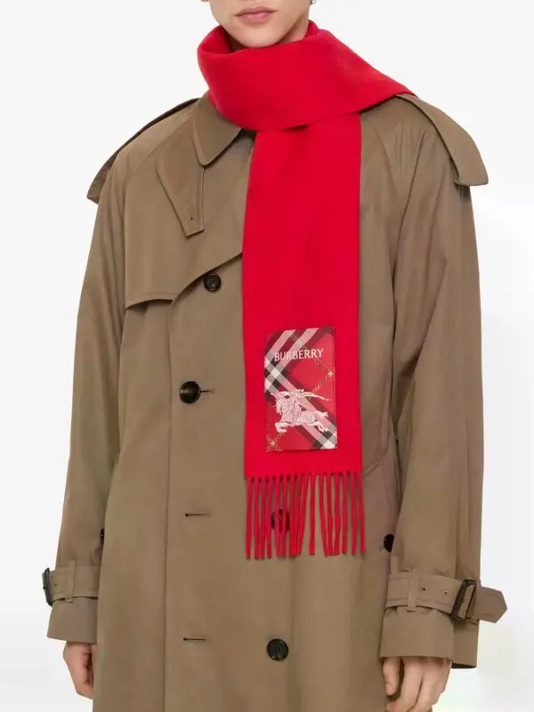 Burberry Check Label Cashmere Scarf - Red