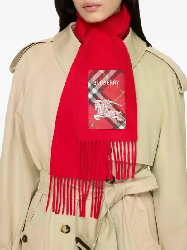 Burberry Check Label Cashmere Scarf - Red