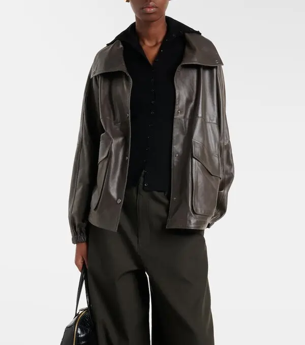 Nour Hammour Anorak Leather Jacket - Brown